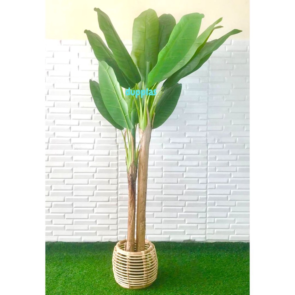 Jual Pohon Daun Pelepah Pisang X2 T180 Latex Artificial Cover Pot Rotan ...