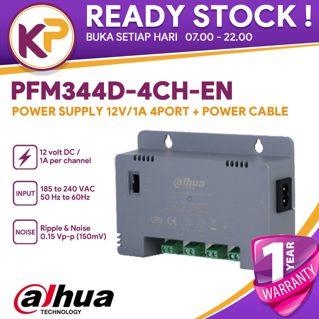 Jual POWER SUPPLY PSU ADAPTOR DAHUA 4CH PFM344D-4CH-EN 12V/1A + POWER CABLE | Shopee Indonesia