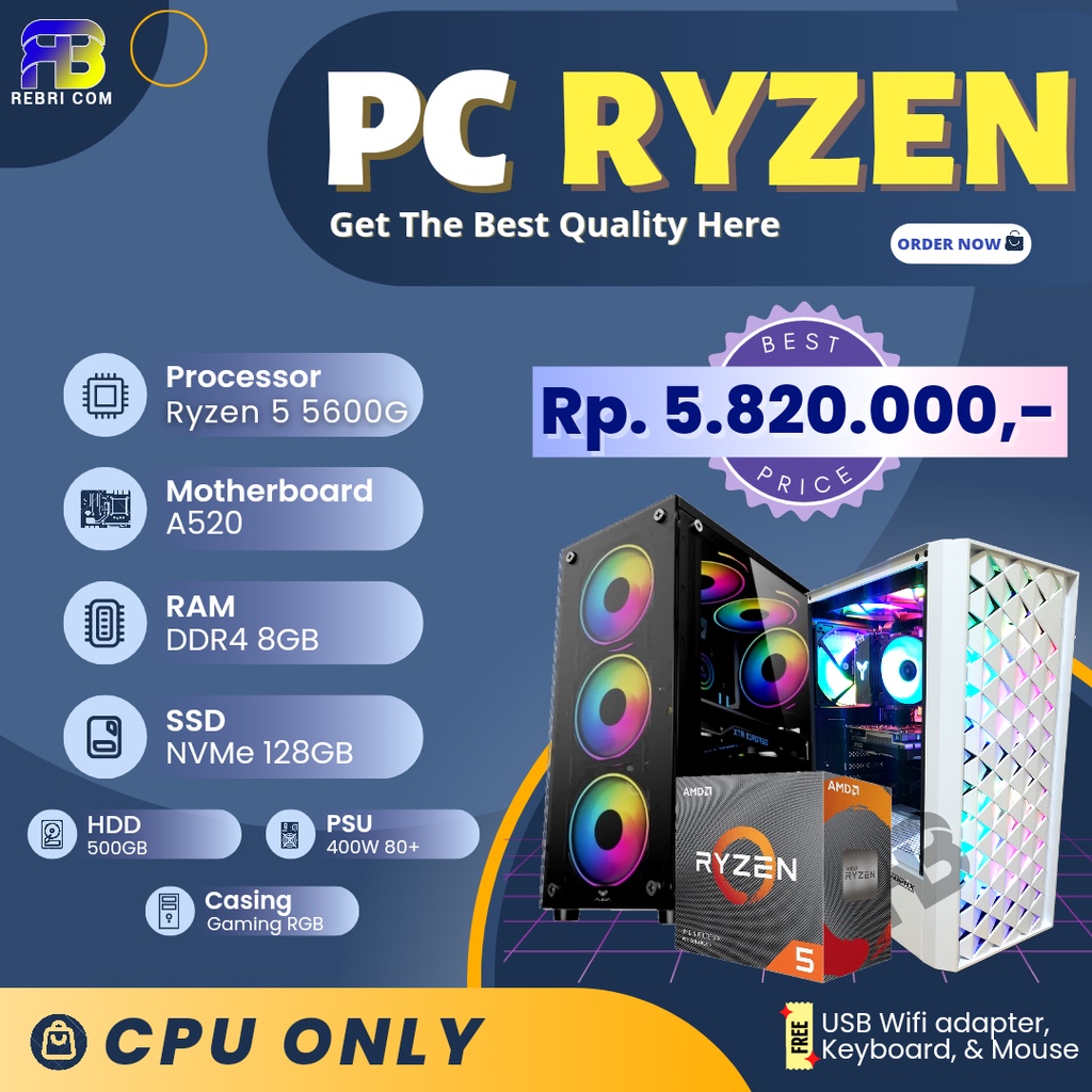 Jual PC Gaming Processor AMD Ryzen 5 5600G 8GB / FULLSET | Shopee Indonesia