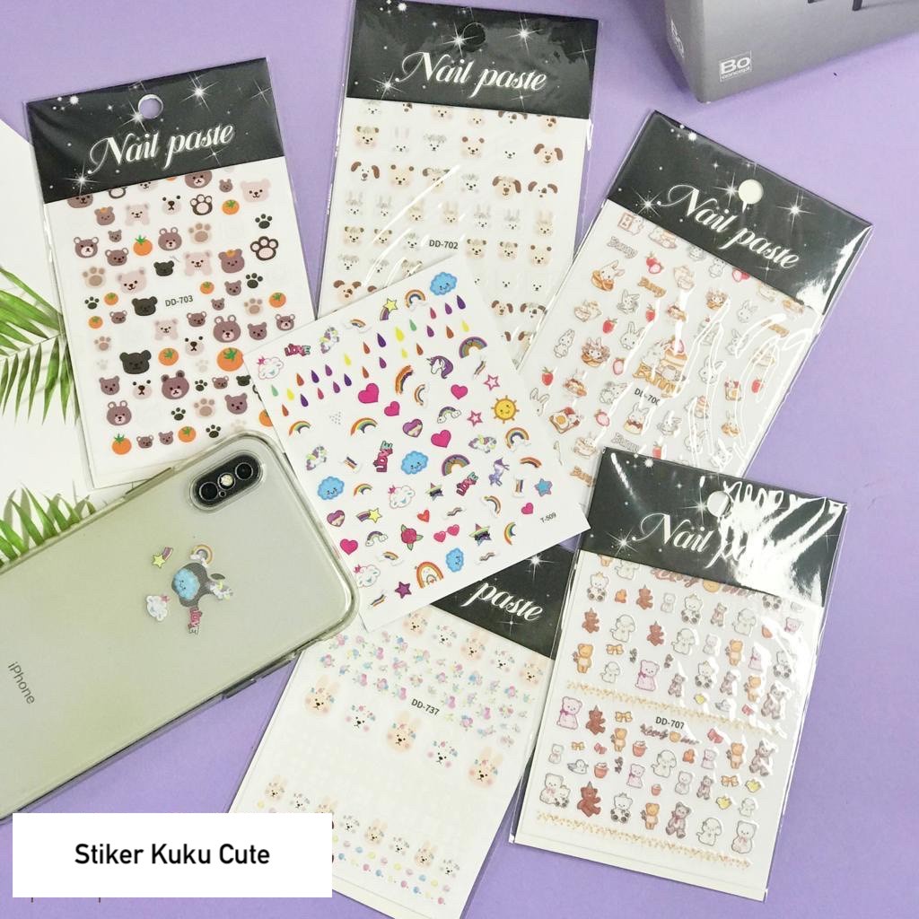 Jual stiker kuku sticker kuku 3d nail paste cute animal nail decoration ...
