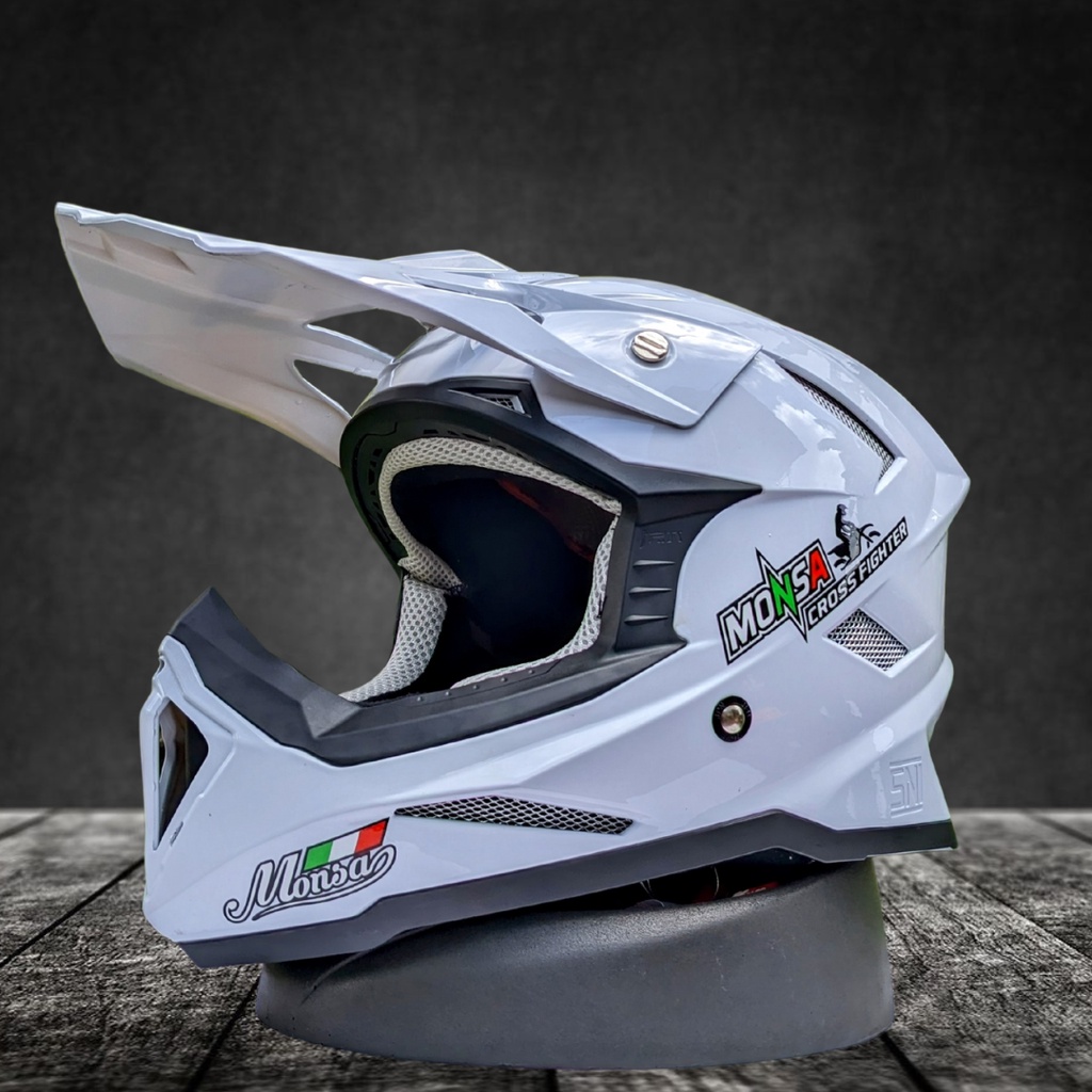 Jual Helm Motor Trail JPN Monsa Cross PUTIH Figters Original Standar ...