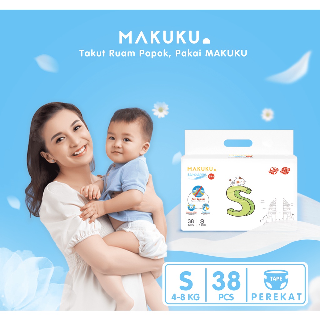Jual Makuku Slim S38 Tape Sap Diapers Popok Bayi Sekali Pakai Tipe Perekat Pempers Premium ...