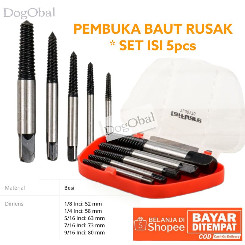 Jual Pembuka Baut rusak Patah set isi 5pcs Screw extractor Alat pelepas ...