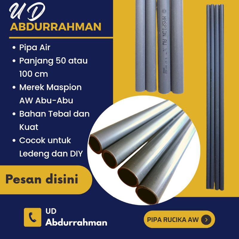 Jual Pipa Paralon PVC Maspion AW Abu-Abu 1/2, 3/4, 1 inch | Shopee ...