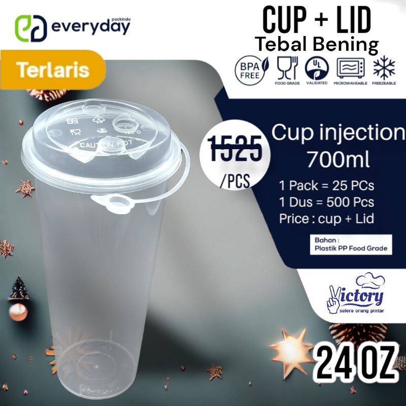Jual GELAS PLASTIK BOBA / CUP INJECTION 700ML 24 OZ / CHEESE TEA ...