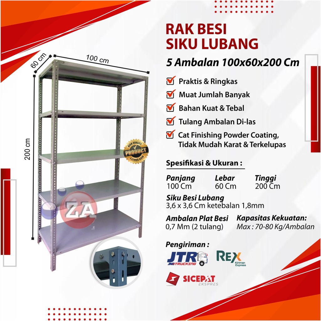Jual Rak Besi Siku Lubang Serbaguna Gudang 100x60x200cm 5 Ambalan ...