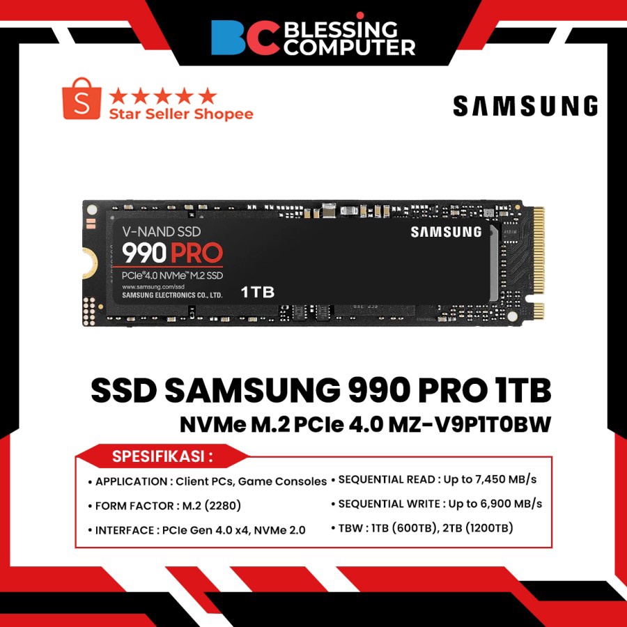 Jual SSD SAMSUNG 990 PRO 1TB NVMe M.2 PCIe 4.0 MZ-V9P1T0BW | Shopee Indonesia