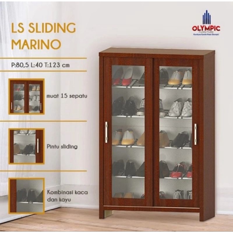 Jual Rak Sepatu Kaca Lemari Sepatu Kaca Olympic LS MARINO Sliding | Shopee Indonesia