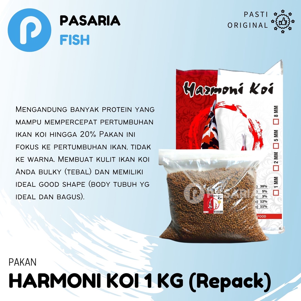 Jual HARMONI KOI 1 Kg 1mm/2mm/5mm/8mm Pertumbuhan Menutrisi Pakan/Pelet ...