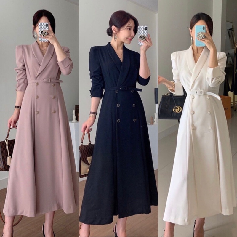 Jual Lawrence Dress Korean Simple Basic Kerja Kerah Kantor Sopan Rapi ...