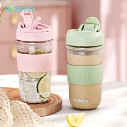 Jual Ecentio gelas tumbler coffee cup 500ml sedotan kaca Coffee Cup ...