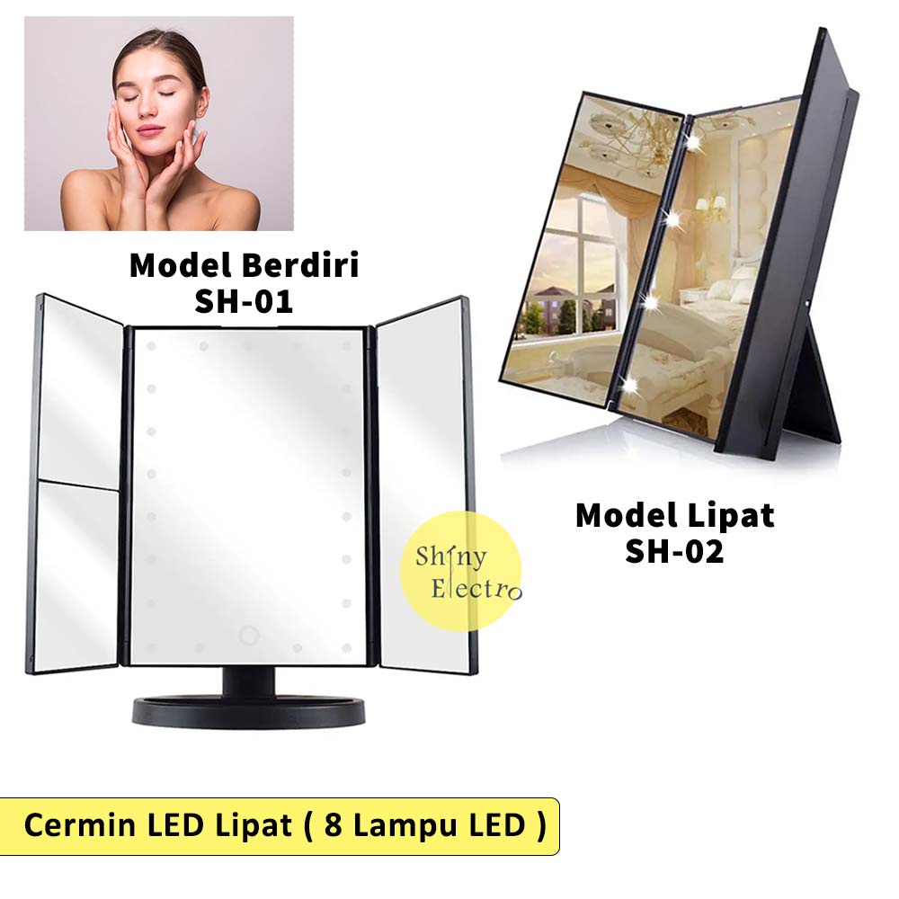 Jual Cermin LED Model Lipat 3 Sisi Make Up / Rias Kaca Foldable Besar ...