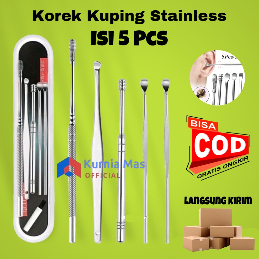 Jual Alat Pembersih Telinga Set 5 in 1 Korek Kuping Stainless Set Ear ...