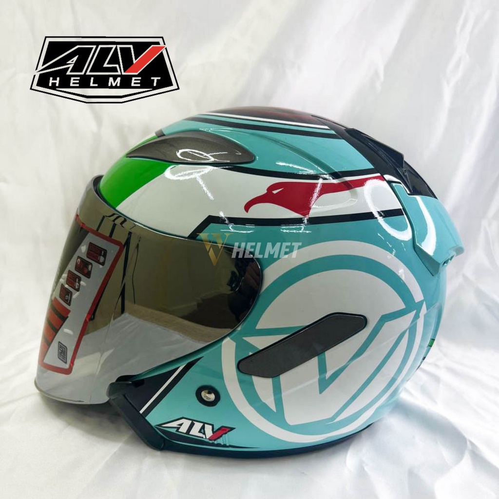 Jual Helm Half Face ALV Centro/ Skycat Motif - SNI | Shopee Indonesia