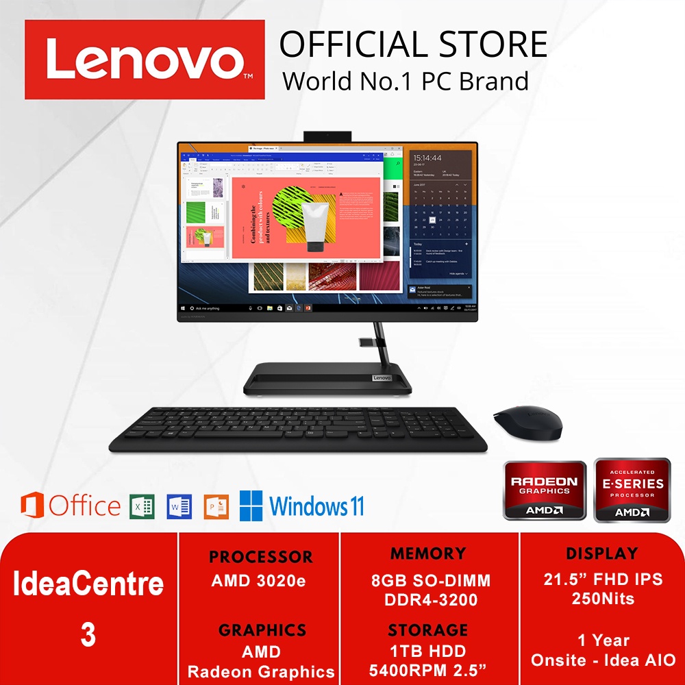 Jual LENOVO PC AIO ALL IN ONE 3 22ADA6 63ID BLACK AMD 3020 8GB 1TB HDD ...
