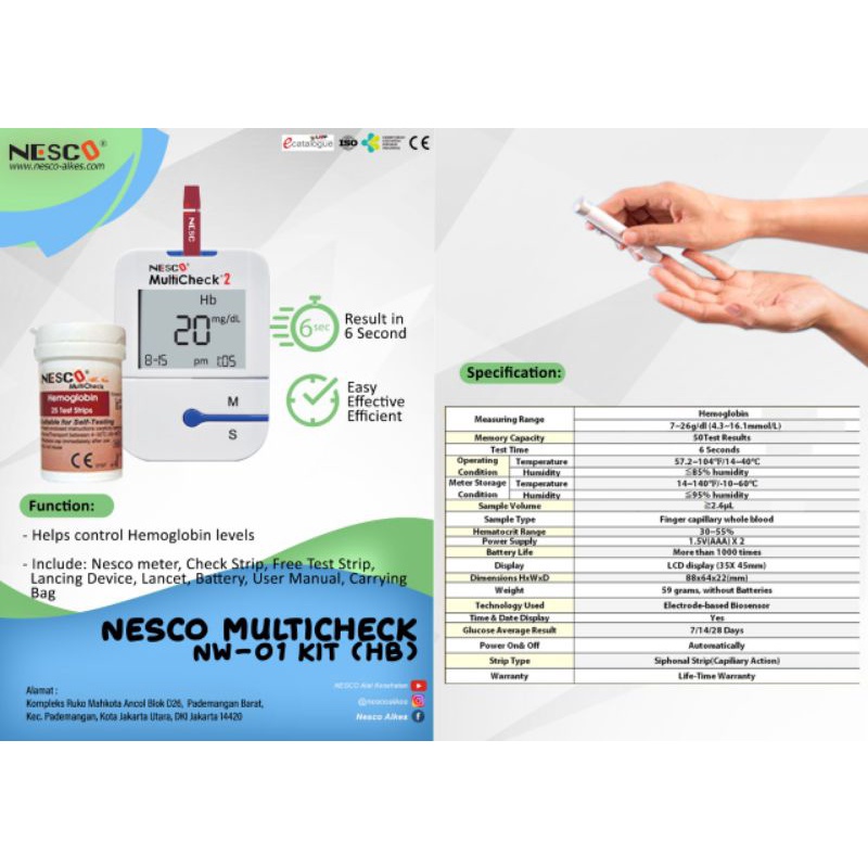 Jual NESCO MULTI CHECK Hemoglobin NW 01-KIT(HB) | Shopee Indonesia