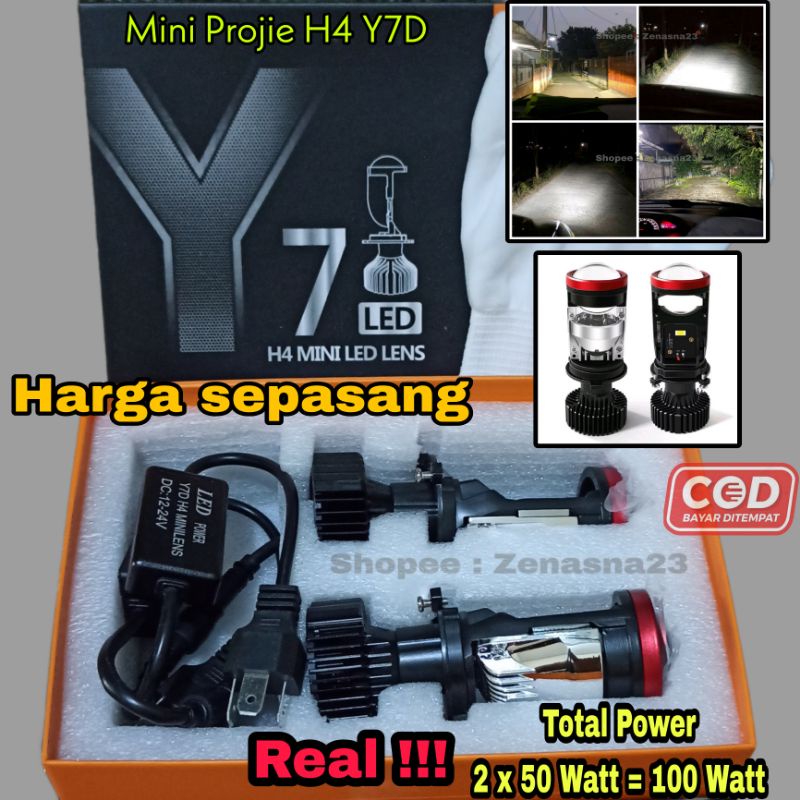 Jual LAMPU LED HEADLAMP MINI PROJIE Y7D 100 WATT SOCKET H4 SUPER TERANG ...