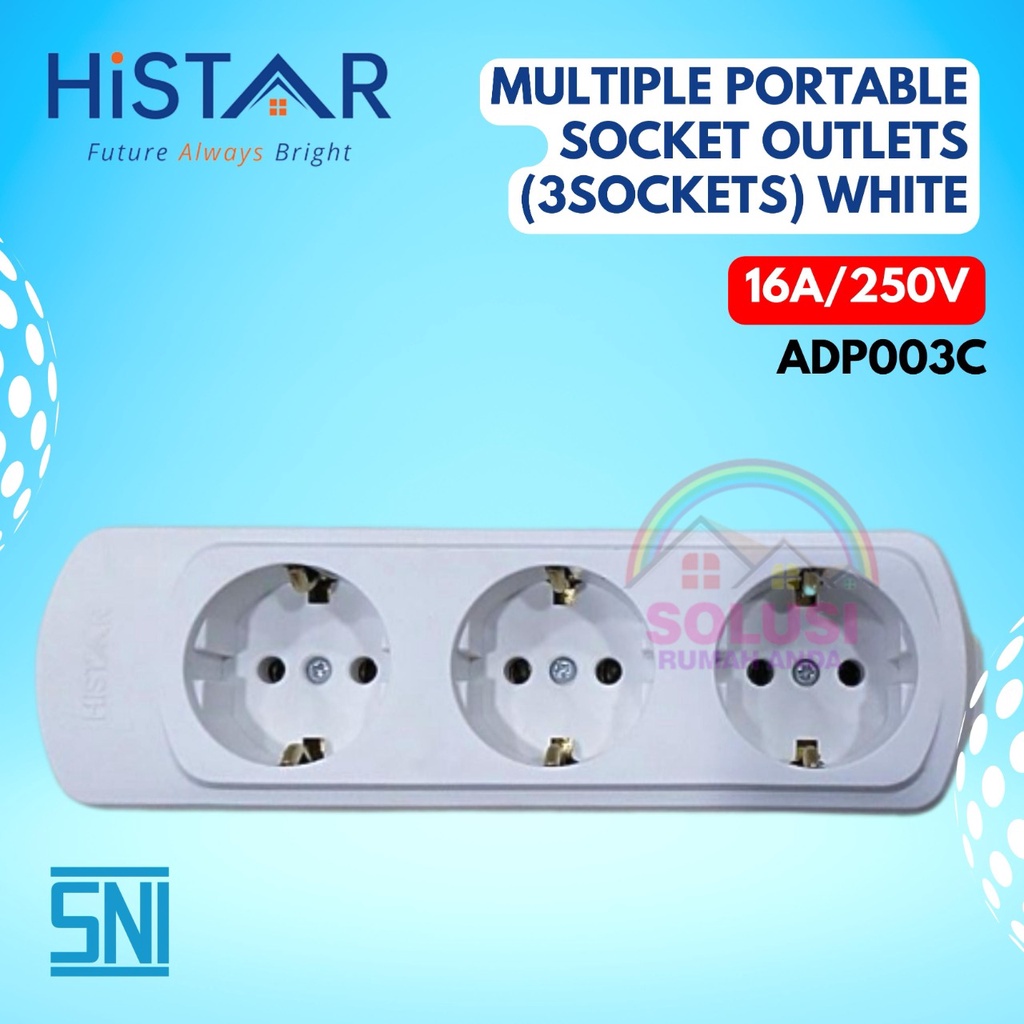 Jual HISTAR ADP003C 16A/250V Multiple portable socket outlets (3 sockets) white | Shopee Indonesia