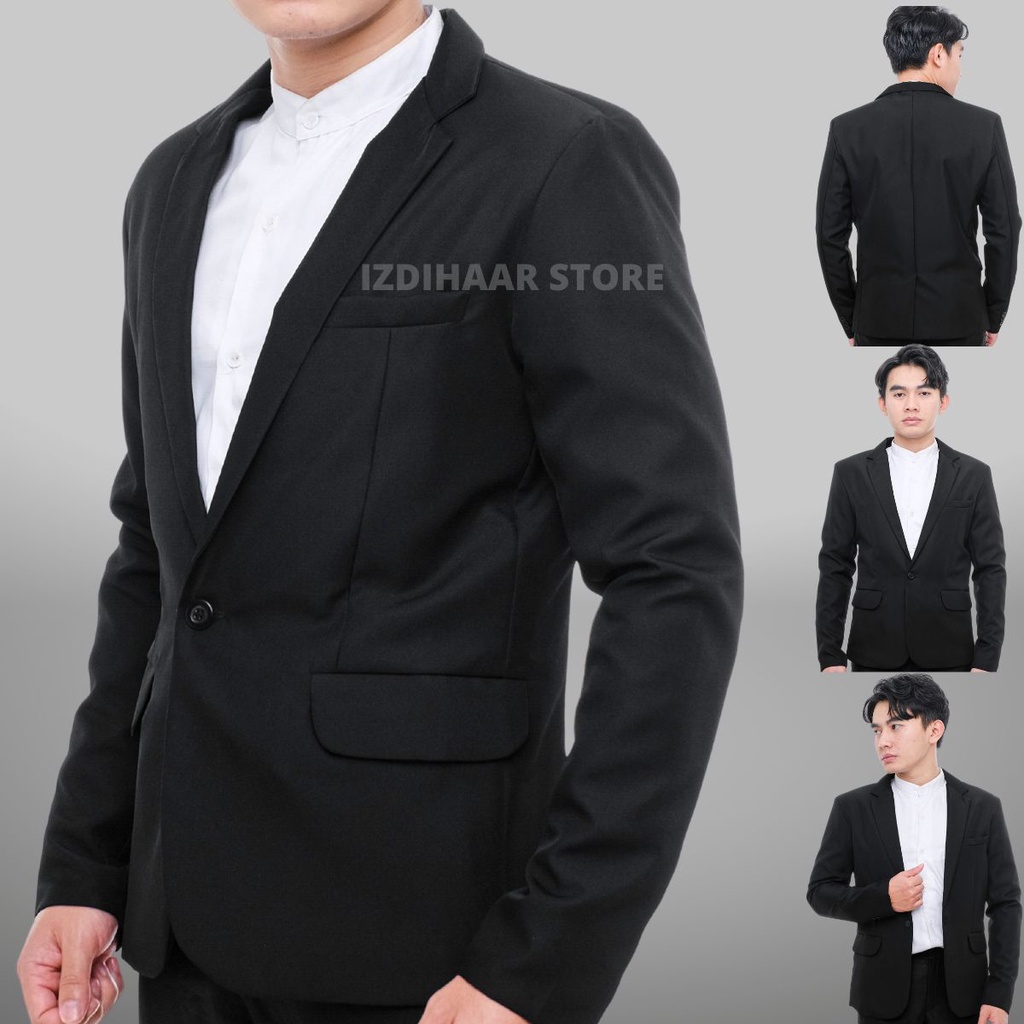 Jual Jas Pria Formal Slim Fit Casual Pengantin Wisuda Hitam Bahan Semi ...