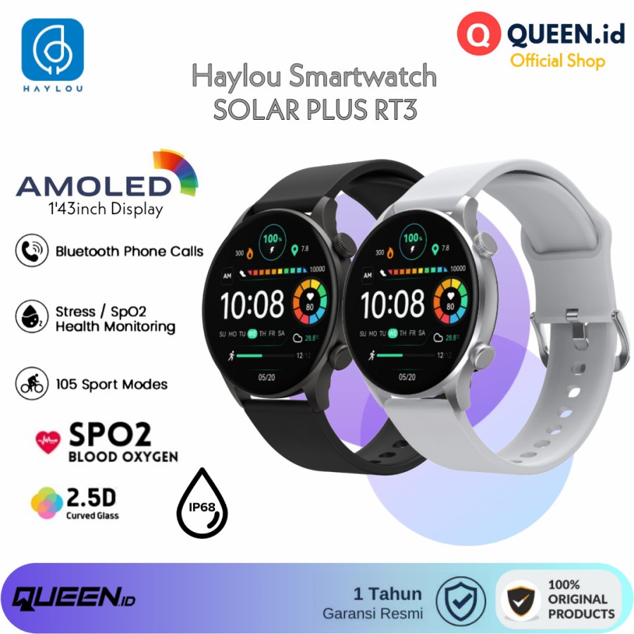 Jual Haylou SOLAR PLUS RT3 Smart Watch AMOLED AOD IP68 SpO2 Jam ...