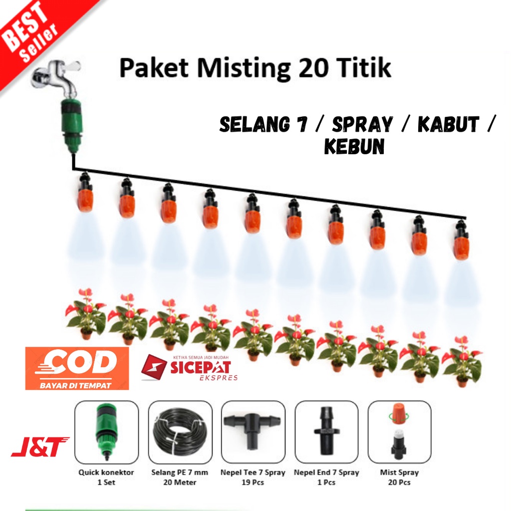 Jual paket misting 20 titik selang 7 / spray / kabut / kebun | Shopee ...