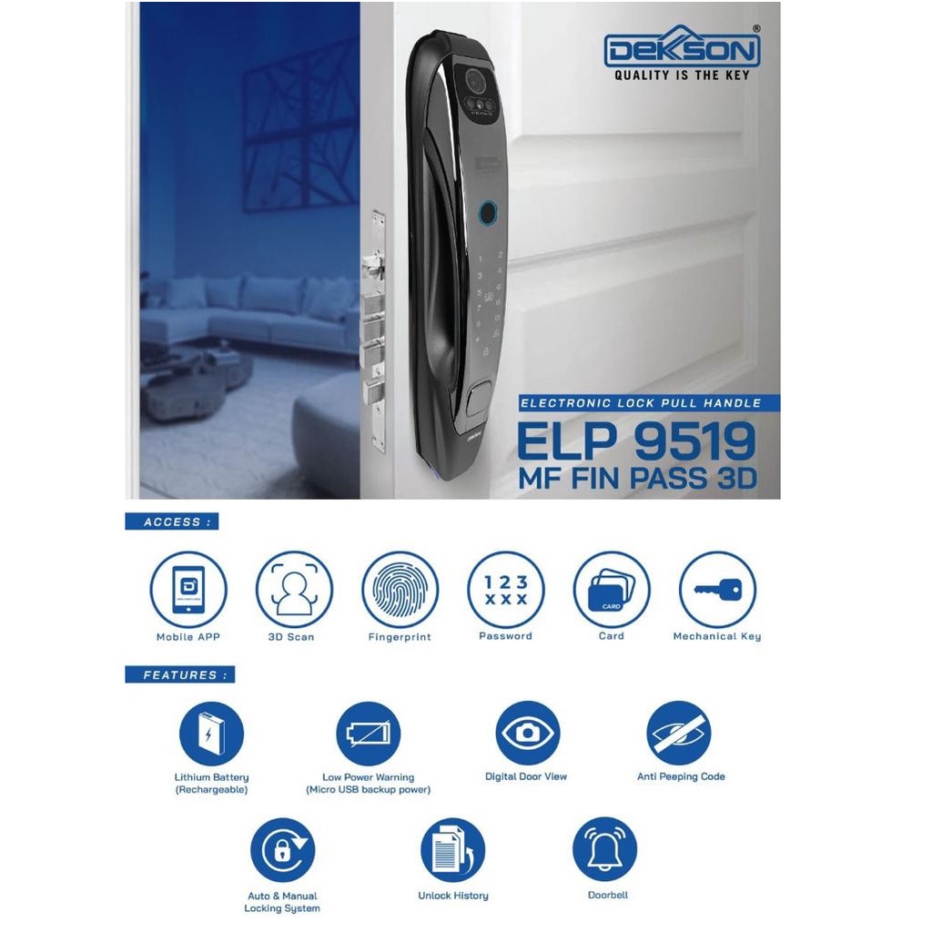 Jual ELECTRONIC LOCK DEKKSON ELP 9519 MF FIN PASS 3D GREY Digital ...