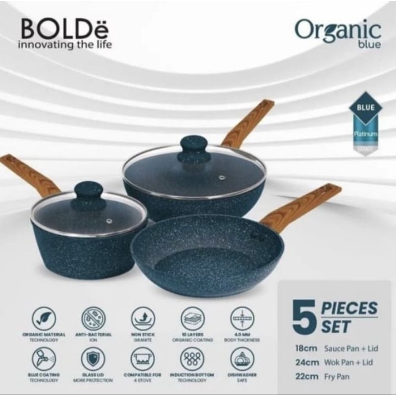 Jual BOLDe ORGANIC BLUE COOKWARE SET 5 PCS - SUPER PAN BLUE GRANITE ...