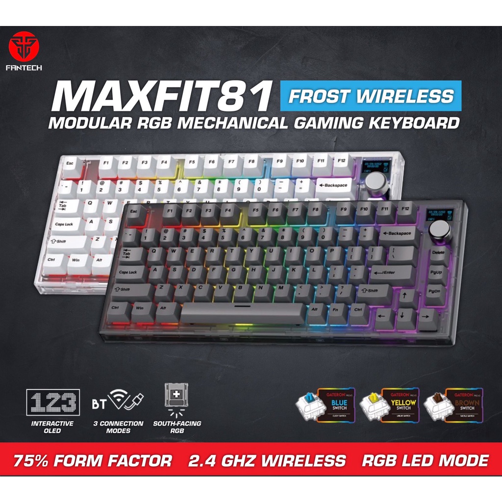 Jual FANTECH MAXFIT81 WIRELESS 75% PBT OLED RGB MECHANICAL GAMING ...