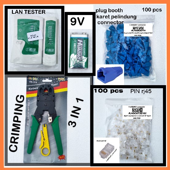 Jual paket lengkap tools RJ45 tang crimping 3 in 1 LAN tester connector ...