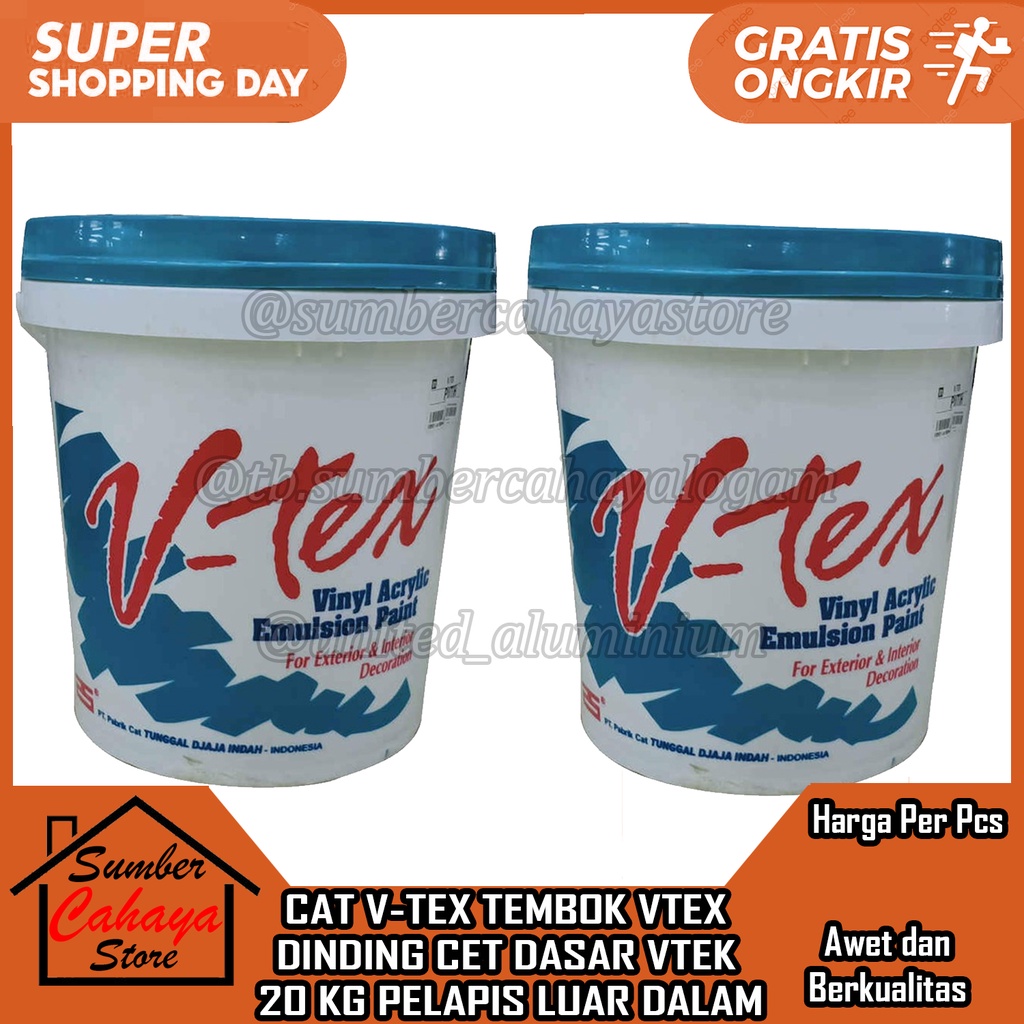 Jual CAT TEMBOK V TEX INTERIOR EXTERIOR 20 KG PAIL PUTIH WARNA CET ...