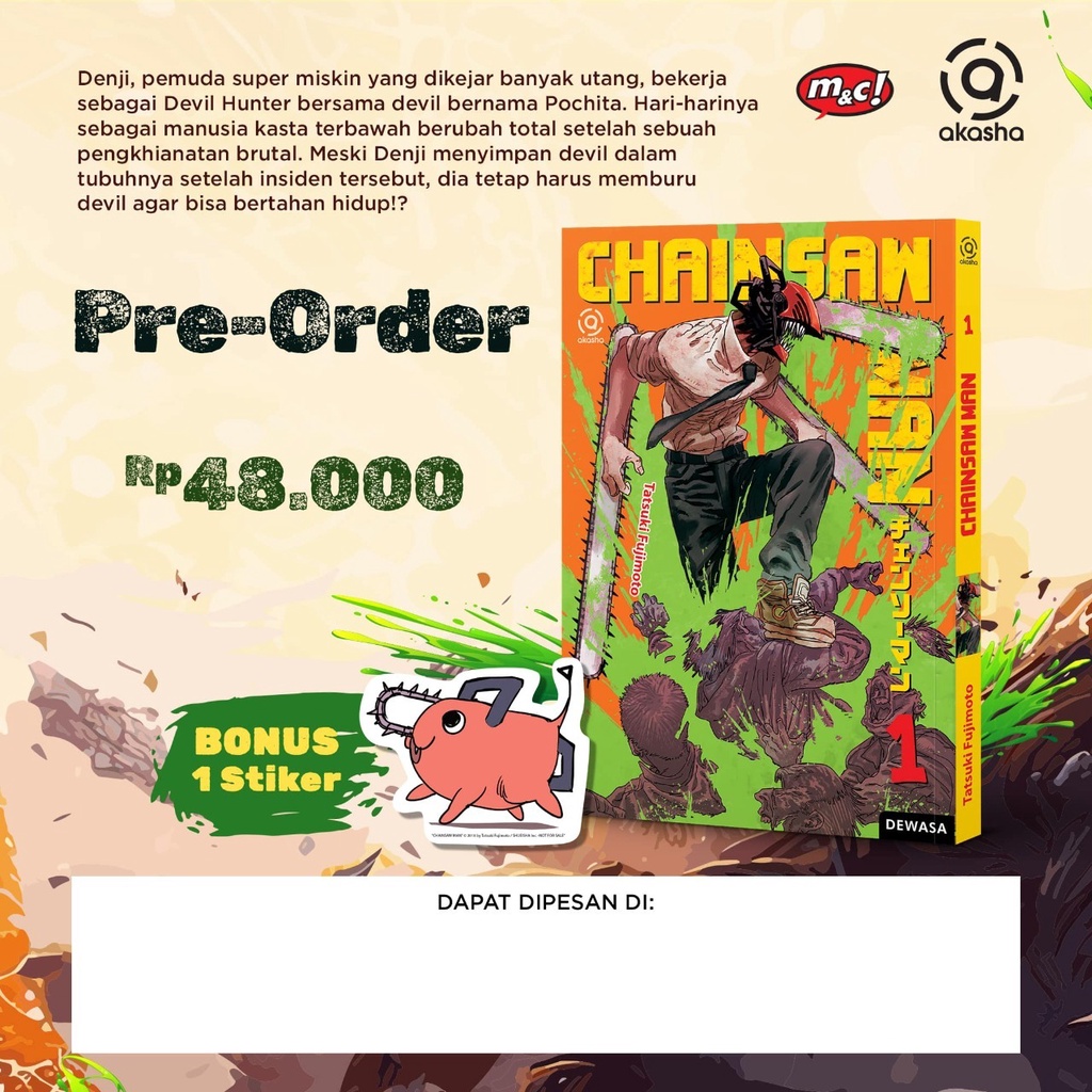 Jual [Attic] Chainsaw Man vol. 01 - Tatsuki Fujimoto (Dengan bonus) | Shopee Indonesia