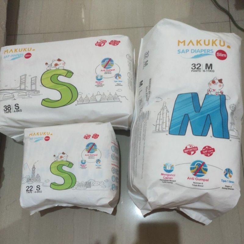 Jual Makuku SAP Diapers slim S22 S38 M32 | Shopee Indonesia