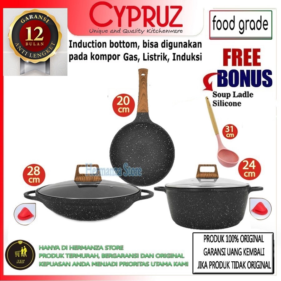 Jual CYPRUZ Set Fry Pan Wok Panci Induksi DieCast Marble Coating 3 Pcs | Shopee Indonesia