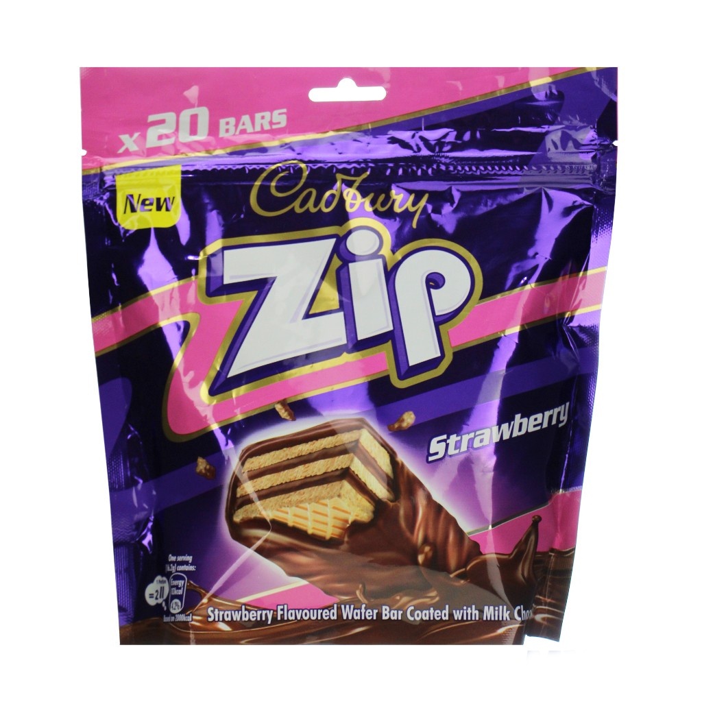 Jual Coklat Wafer CADBURY Zip Strawberry with Milk Chocolate isi 20pcs ...