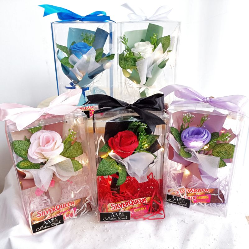 Jual PRODUK TERBARU BUKET BUNGA COKLAT LAMPU MIKA / MINI ROSE BOX ...