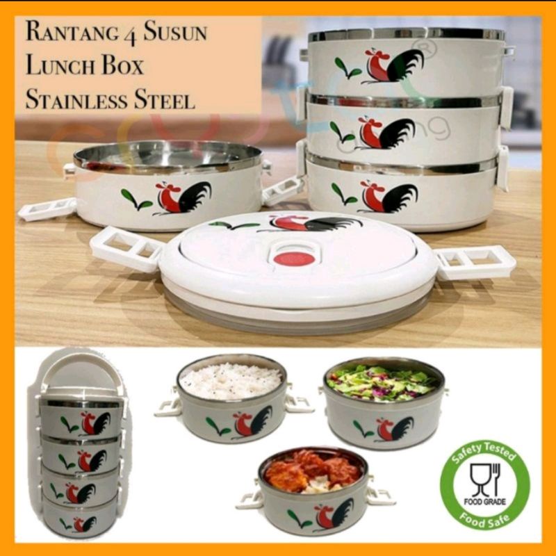 Jual Rantang Stainless Steel 4 Susun Preloved Gambar Ayam Jago | Shopee ...