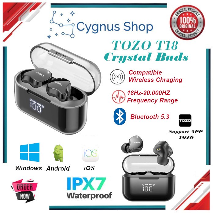 Jual TOZO T18 Crystal Buds TWS Wireless Earbuds Stereo Headset Bluetooth Wireless Charging IPX7 ...