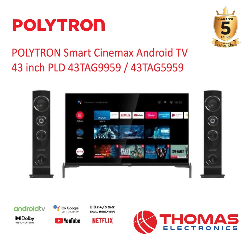 Jual Polytron Smart Android Tower Led 43 Inch PLD 43 TAG 9959 / 43 TAG ...