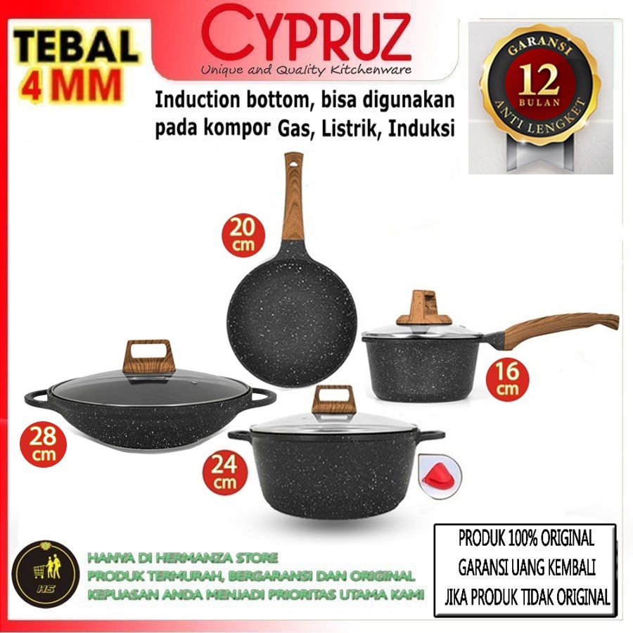 Jual Cypruz Fry Pan Set Diecast Marble Sauce Pan panci Induksi 4 Pcs | Shopee Indonesia