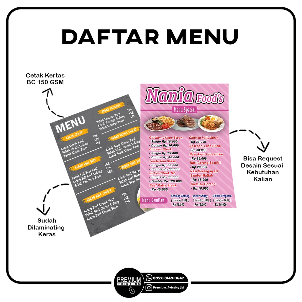 Jual Cetak Daftar Menu Makanan Minuman Cafe Custom F4 | Shopee Indonesia