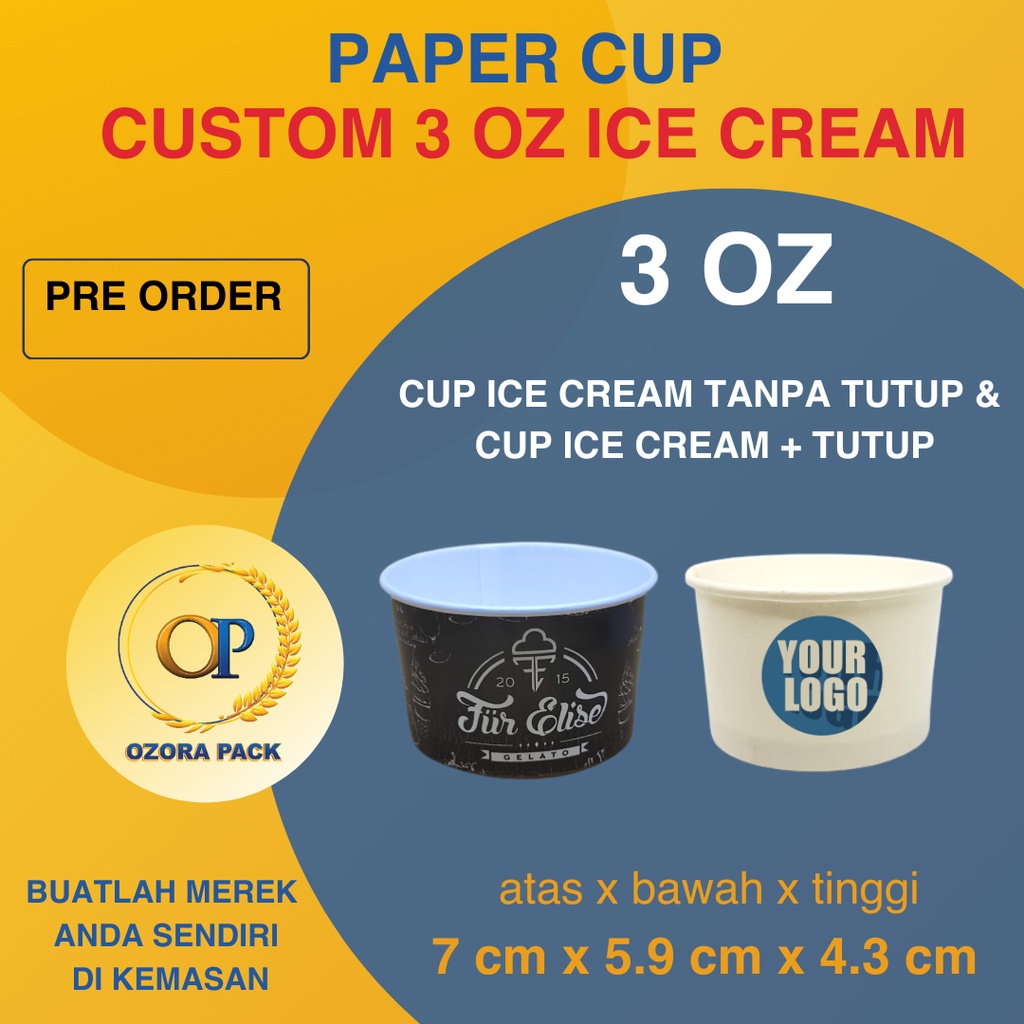 Jual CUP 3 OZ ICE CREAM CUSTOM / CUP ICE CREAM PRINTING / CUP ICE CREAM SABLON | Shopee Indonesia