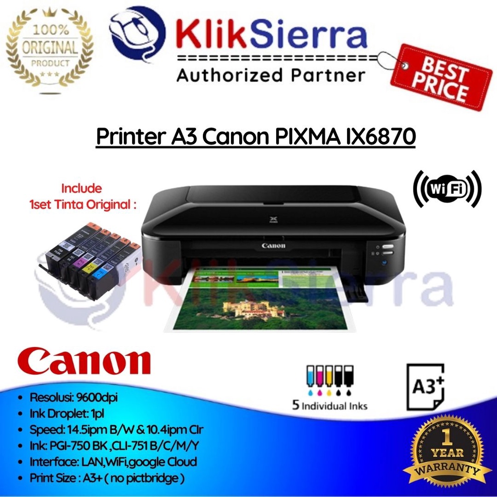 Jual Printer A3 Canon Pixma IX6870 Print Wifi LAN IX-6870 Inkjet ...
