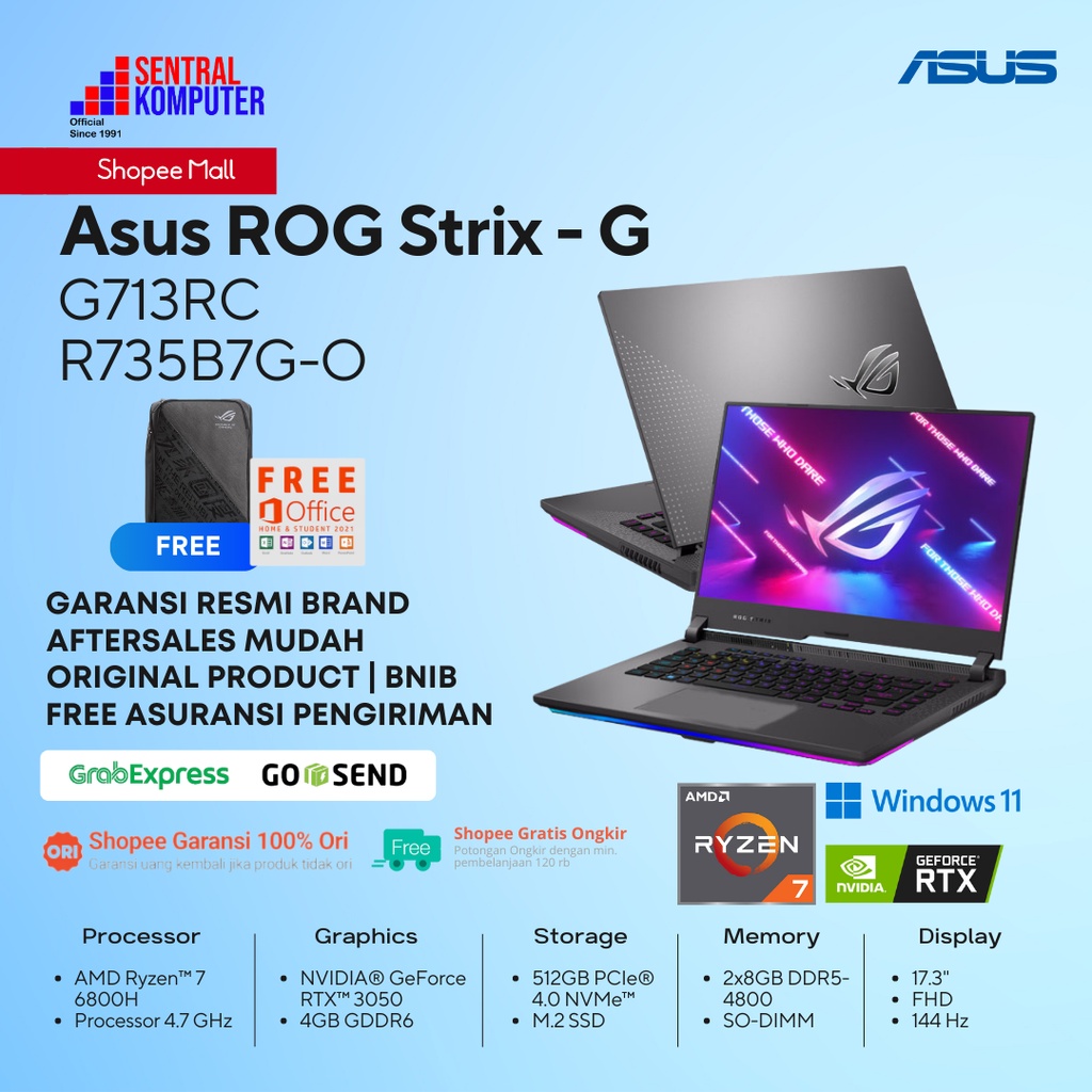 Jual Asus ROG Strix-G G713RC Ryzen 7 6800H-RTX 3050-16GB-512GB SSD-Win ...
