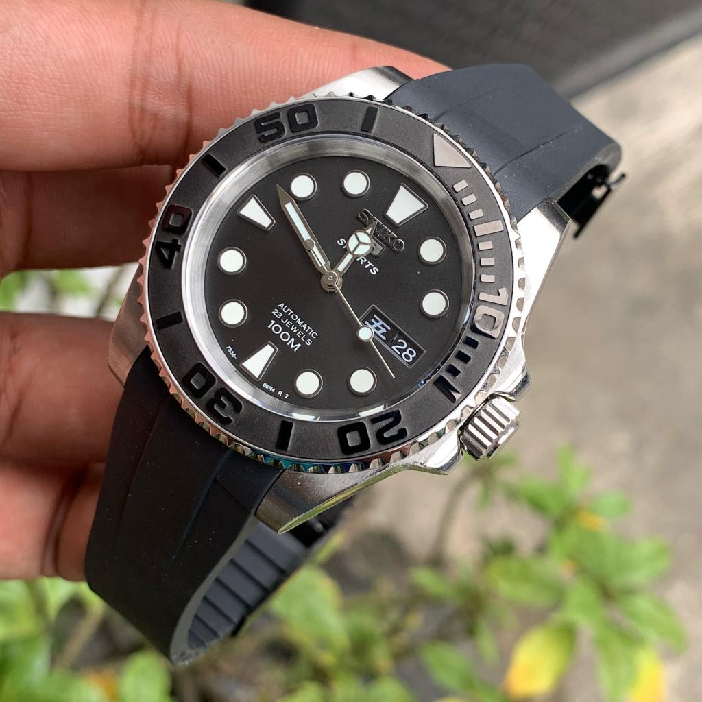 Jual Mod Seiko Yacht Master NH35 Automatic Seiko Mod Black Lis Rubber Black | Shopee Indonesia