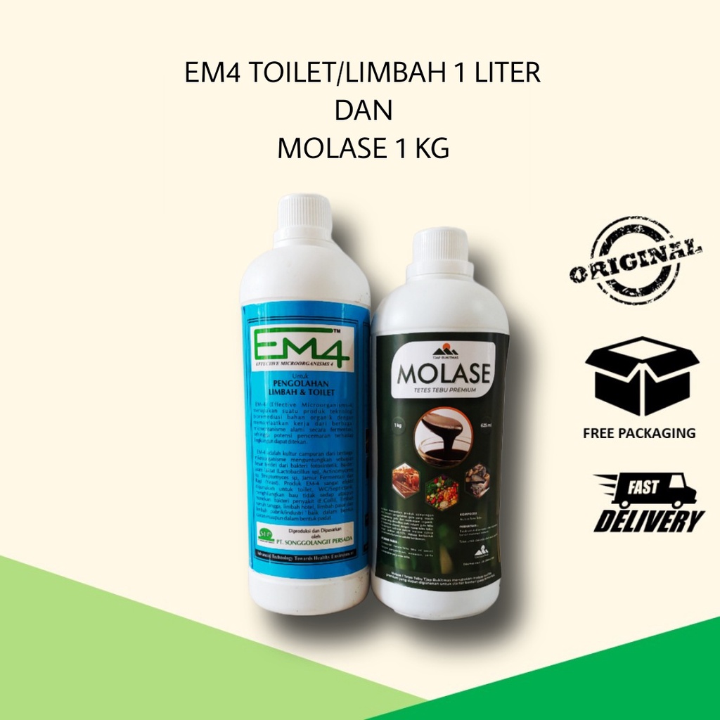 Jual Paket 1 Botol EM4 Toilet / Limbah 1 Liter dan 1 Botol Molase 1 Kg ...