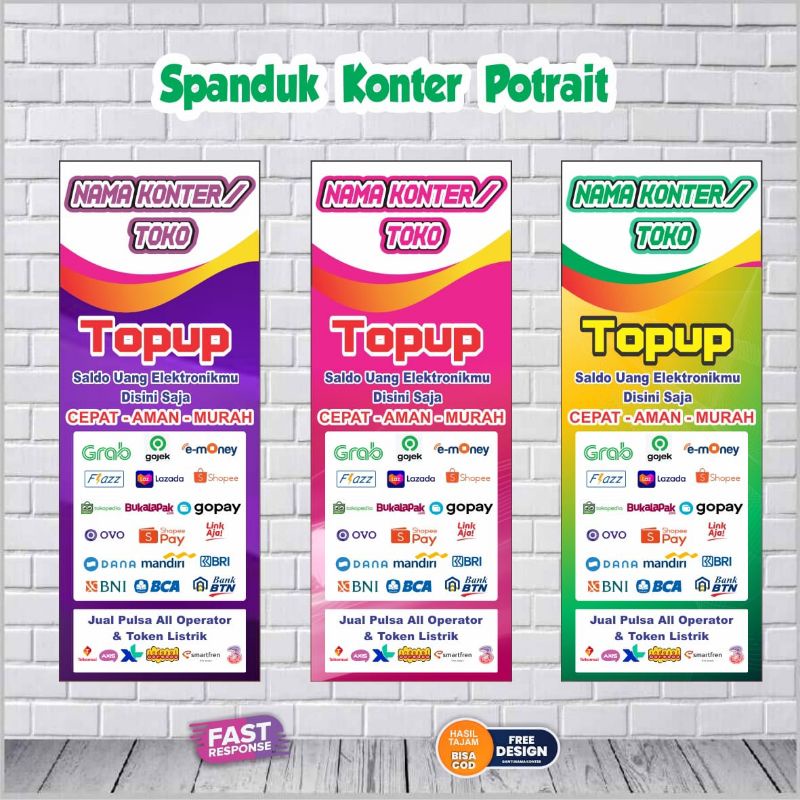 Jual Spanduk konter pulsa potrait order 1 dpt 2 pcs / plang merk custom ...