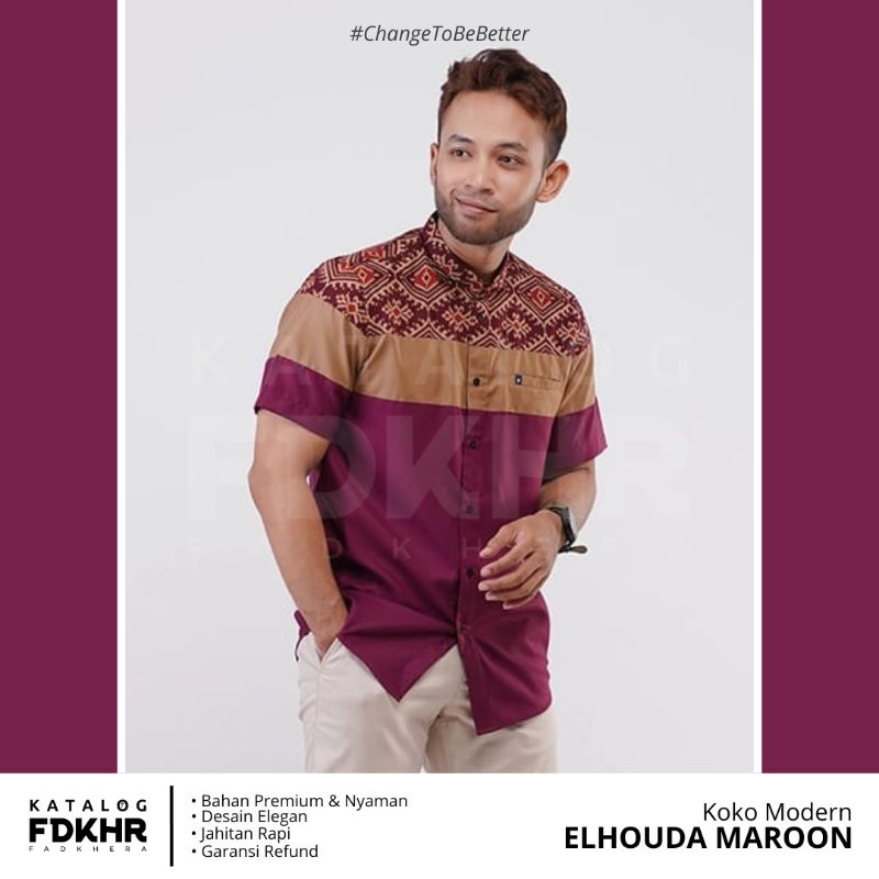 Jual Batik Fadkhera elhouda maroon kemeja koko modern baju batik pria ...