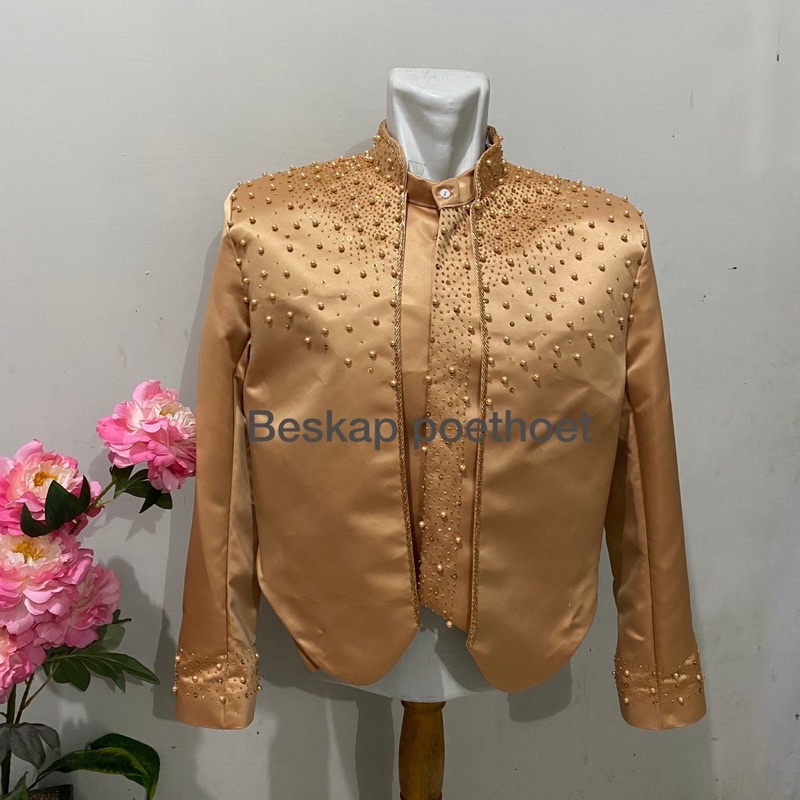 Jual Jas beskap pengantin Jawa solo hewes gold Payet simpel kuning emas ...