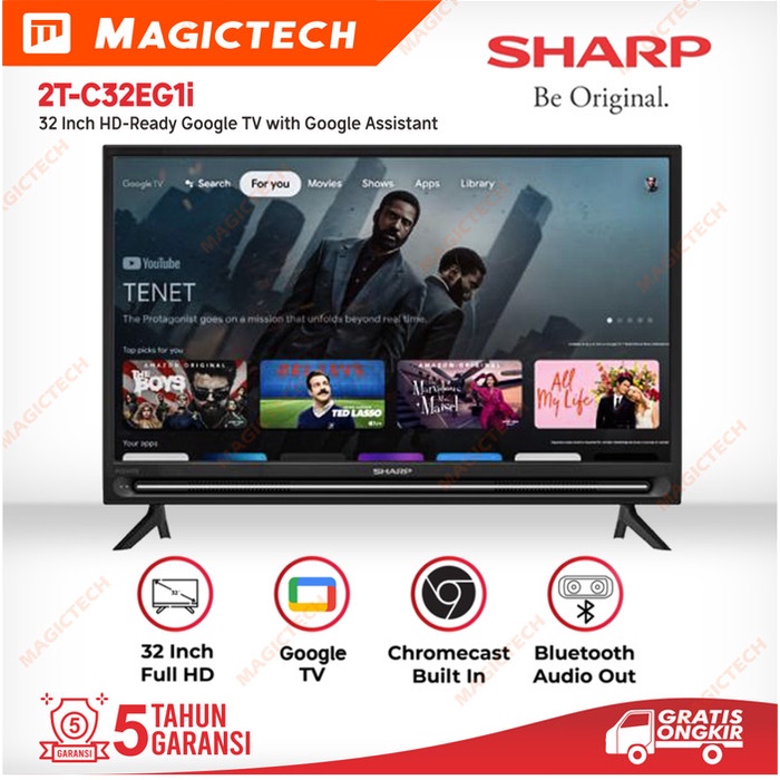 Jual TV LED SHARP 32 Inch / 32" 2T-C32EG1i / 32EG1i SMART GOOGLE TV HD | Shopee Indonesia