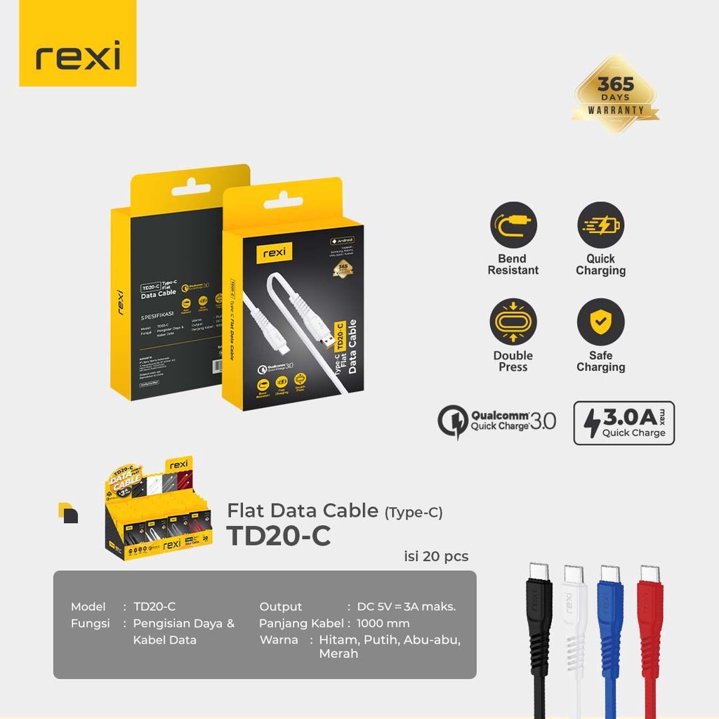 Jual KABEL DATA REXI TD20-C, Type-C (1 kemasan isi 20pcs) | Shopee ...